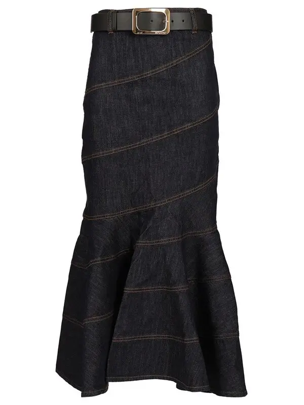 SELF-PORTRAIT Midi Skirt With Belt - Blue