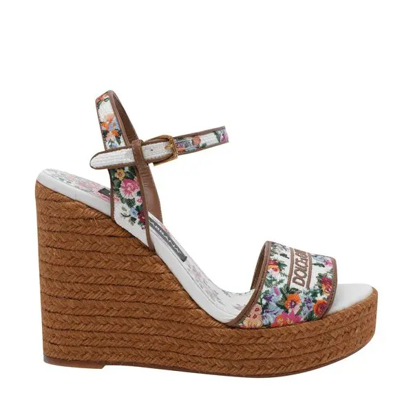 Dolce & Gabbana Logo Wedged Sandals With Embroidered Wire - Multicolor