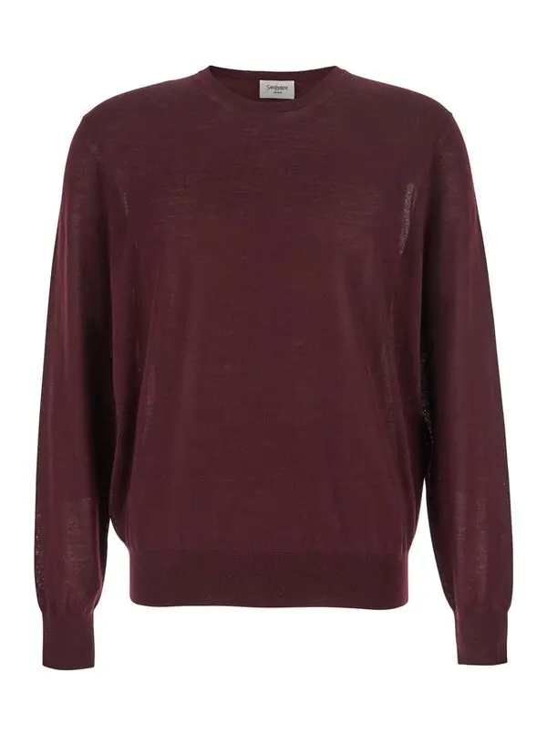 Saint Laurent Bordeaux Crewneck Sweater With Cassandre In Cashmere - Multicolor