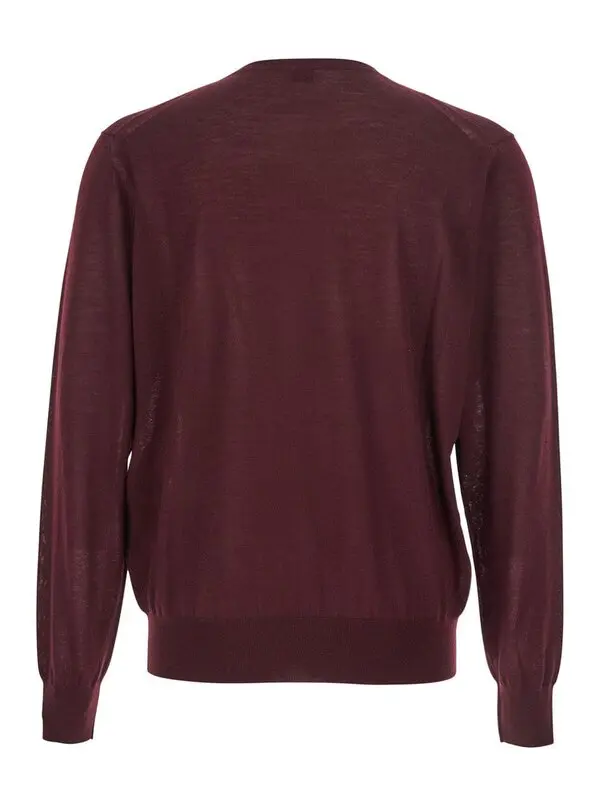 Saint Laurent Bordeaux Crewneck Sweater With Cassandre In Cashmere - Multicolor