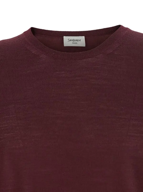 Saint Laurent Bordeaux Crewneck Sweater With Cassandre In Cashmere - Multicolor