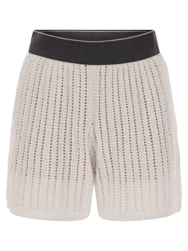Brunello Cucinelli Cotton Net Knit Shorts - White