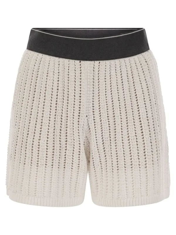 Brunello Cucinelli Cotton Net Knit Shorts - White