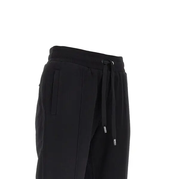 Dolce & Gabbana French Terry Pants With Logo Plate - Black
