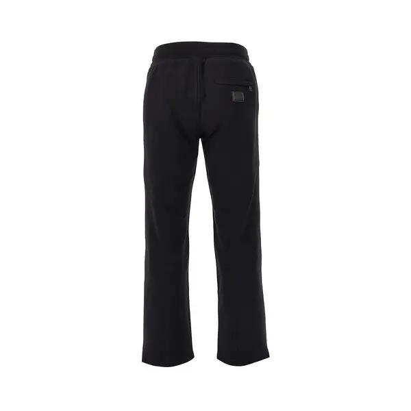 Dolce & Gabbana French Terry Pants With Logo Plate - Black