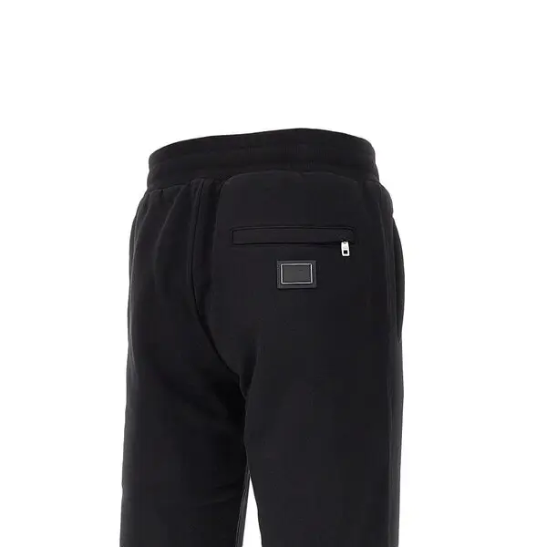 Dolce & Gabbana French Terry Pants With Logo Plate - Black