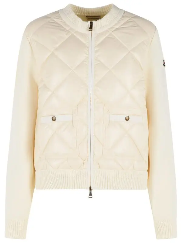 Moncler Cotton Tricot Quilted Cardigan - Cream