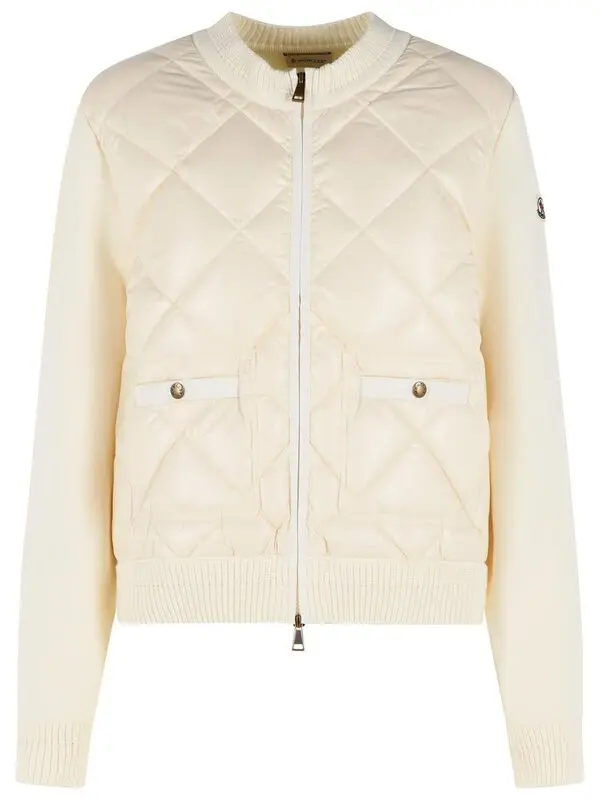 Moncler Cotton Tricot Quilted Cardigan - Cream