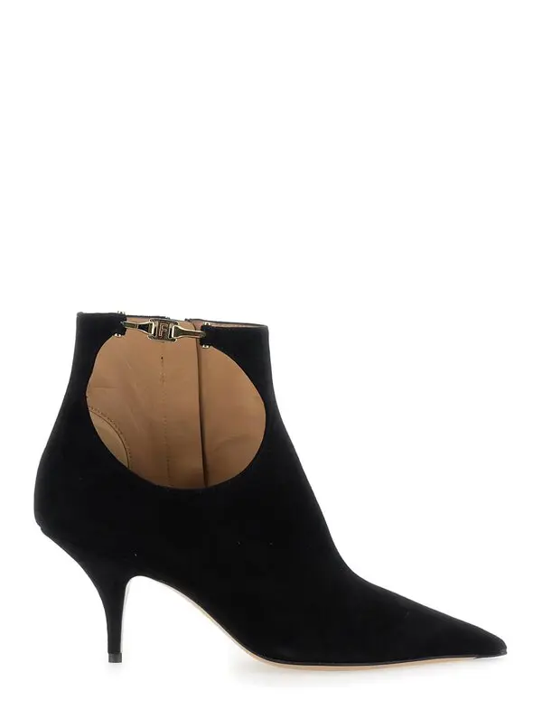 FERRAGAMO Agia' Black Ankle Boots With Cut-out Detail And Stiletto Heel In Suede - Multicolor