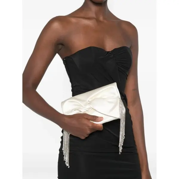 ANYA HINDMARCH Satin Crystal Fringe Clutch - Cream