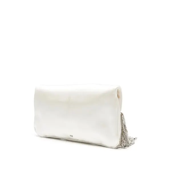 ANYA HINDMARCH Satin Crystal Fringe Clutch - Cream