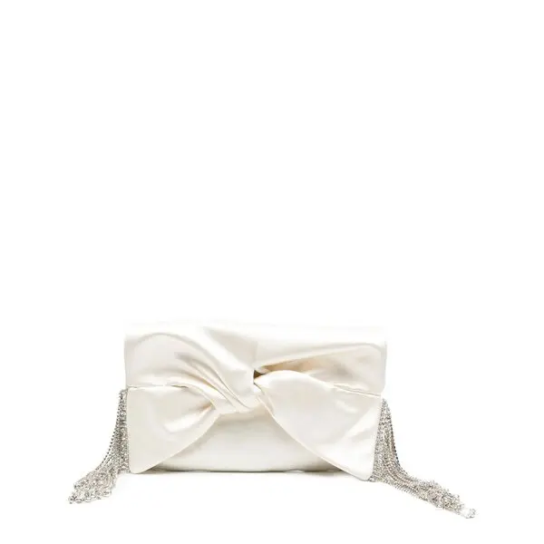 ANYA HINDMARCH Satin Crystal Fringe Clutch - Cream
