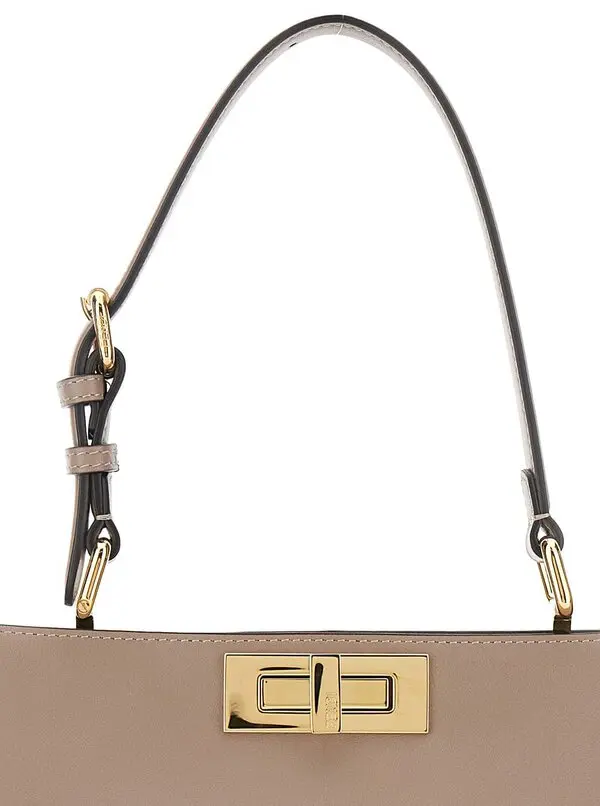 Fendi Pekaboo Soft Large' Grey Handbag With Twist Lock In Leather - Multicolor