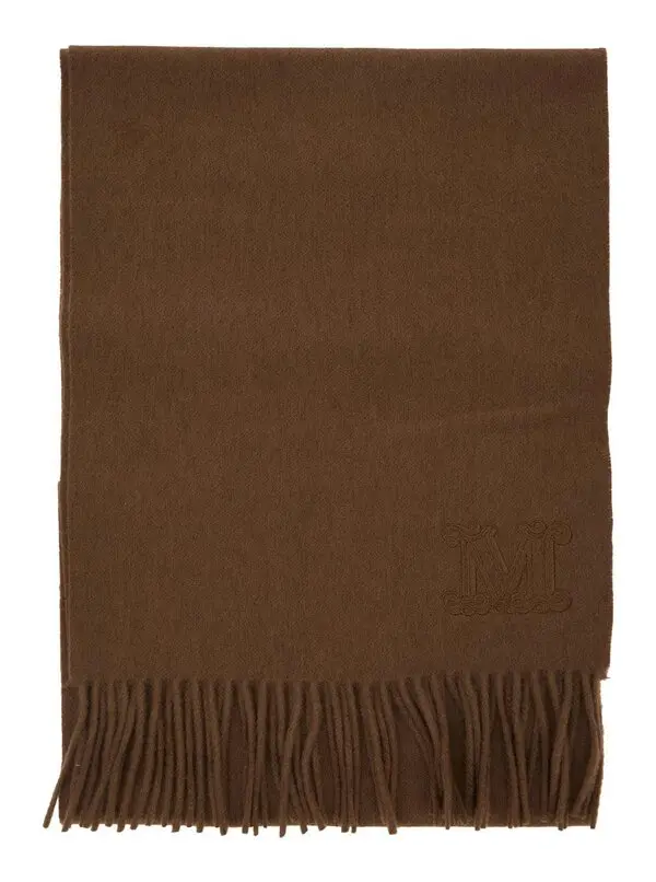 Max Mara Dalia' Brown Rectangular Scarf With Logo Embroidery On The Front And Fringed Hem In Cashmere - Multicolor