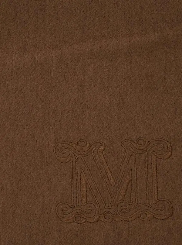 Max Mara Dalia' Brown Rectangular Scarf With Logo Embroidery On The Front And Fringed Hem In Cashmere - Multicolor