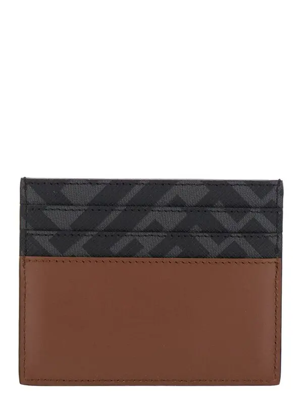Fendi Card Holder With Ff Plaque On The Front In Leather And Ff Canvas - Brown