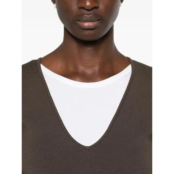 TOTEME Ribbed Knit V-neck Pullover - Brown
