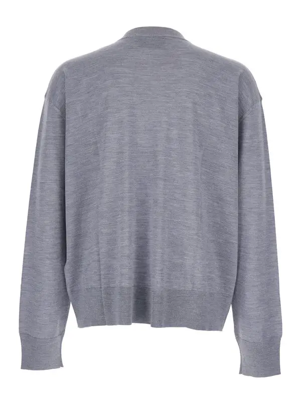 AMI Paris Grey Crew Neck Sweater With Embroidered Logo On The Front In Wool - Multicolor