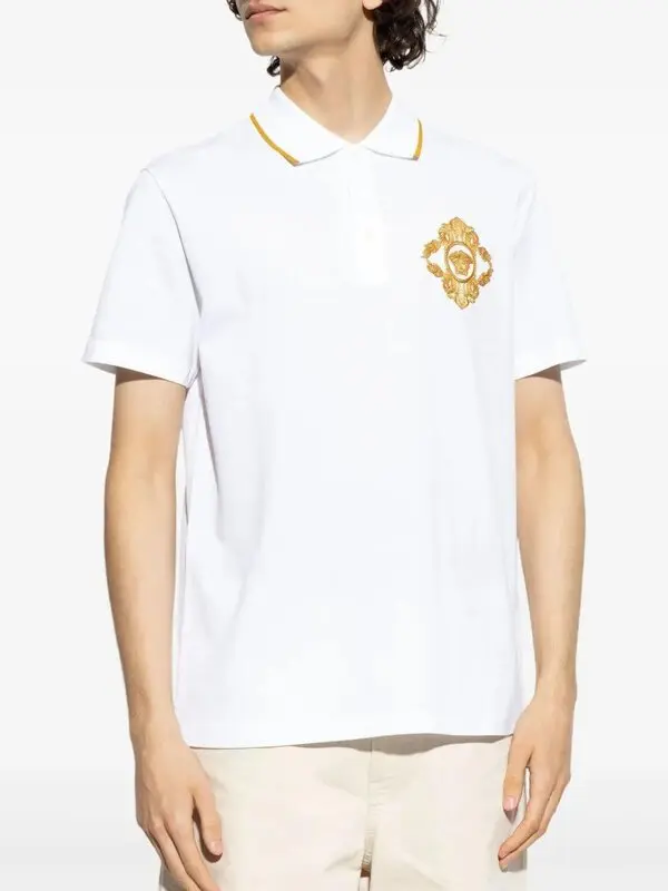 Versace Polo Shirt In Cotton Piqu - White