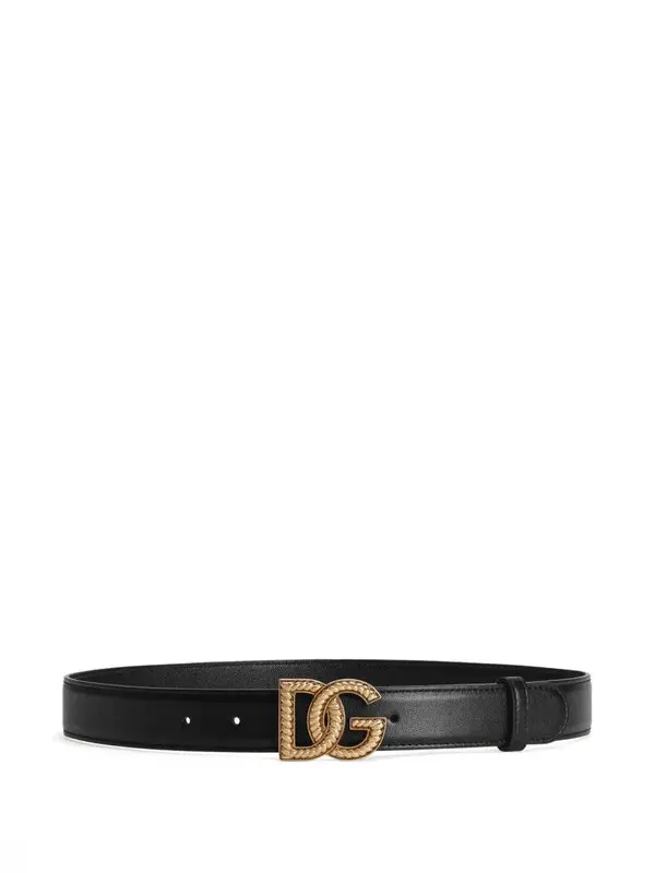 Dolce & Gabbana Leather Belt With Logo Plaque