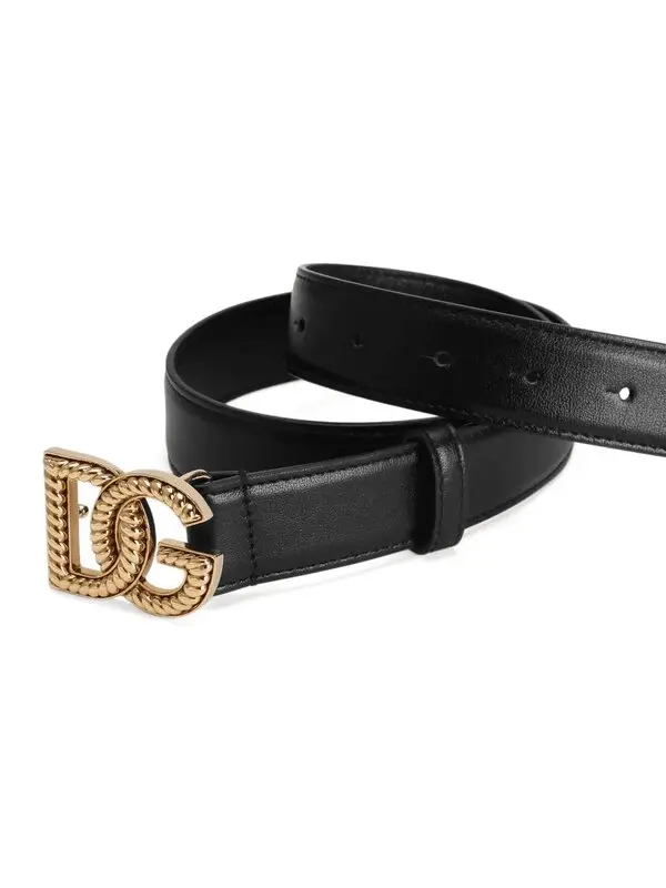 Dolce & Gabbana Leather Belt With Logo Plaque