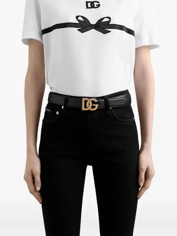 Dolce & Gabbana Leather Belt With Logo Plaque