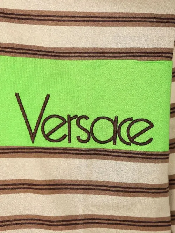 Versace Striped Cotton Polo Shirt With Inlay