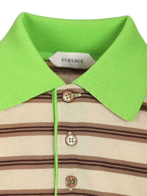 Versace Striped Cotton Polo Shirt With Inlay