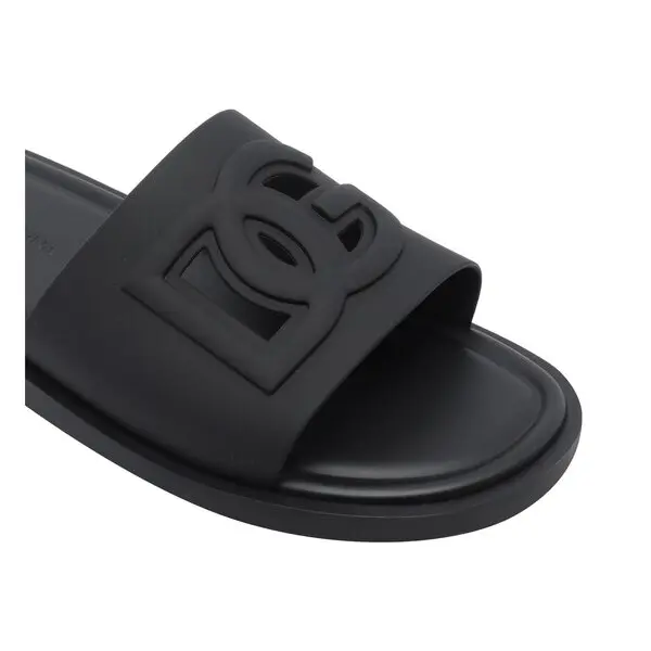 Dolce & Gabbana Calfskin Sliders With Dg Logo - Black