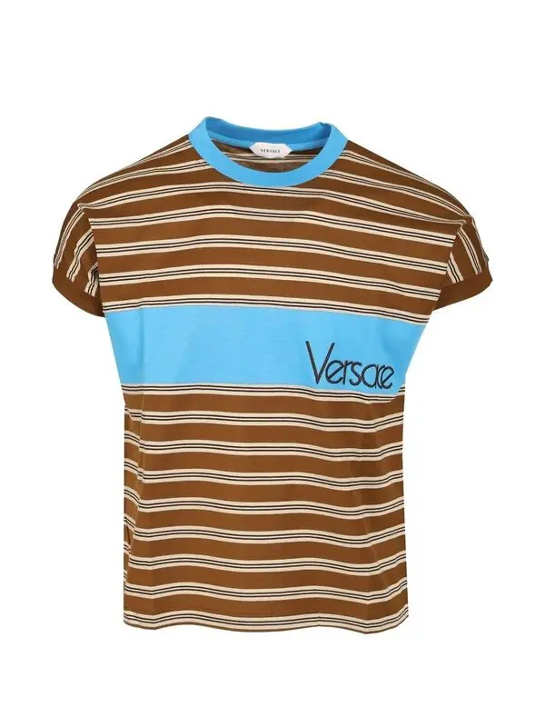 Versace Striped Cotton T-shirt With Inlay