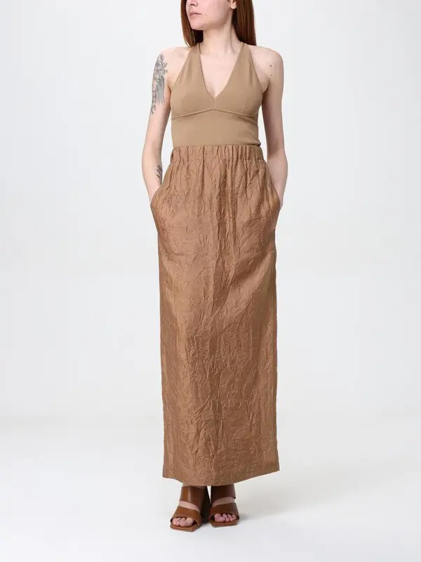 Max Mara Silk Crinkled Skirt - Brown