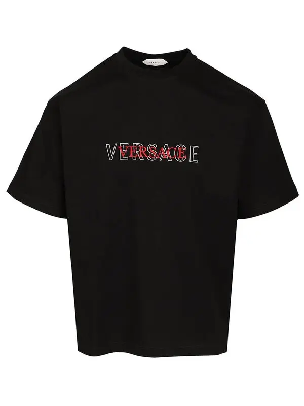 Versace T-shirt With Embroidered Logo - Black