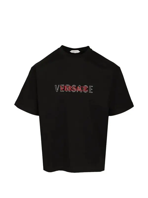 Versace T-shirt With Embroidered Logo - Black