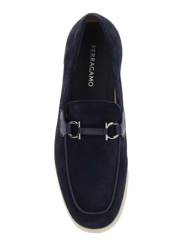 FERRAGAMO Cosimo' Blue Loafers With Metallic Hooks On The Front In Suede - Multicolor
