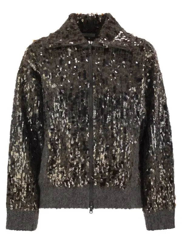 Brunello Cucinelli Dazzling Dégradé Embroidery Mohair And Wool Cardigan - Multicolor