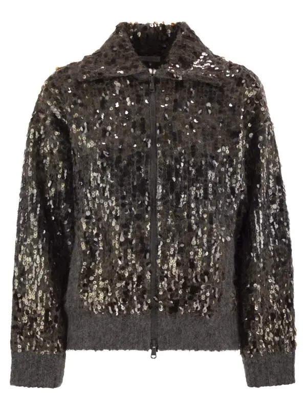 Brunello Cucinelli Dazzling Dégradé Embroidery Mohair And Wool Cardigan - Multicolor