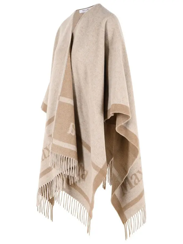 Max Mara Hilde' Beige Jacquard Wool Poncho