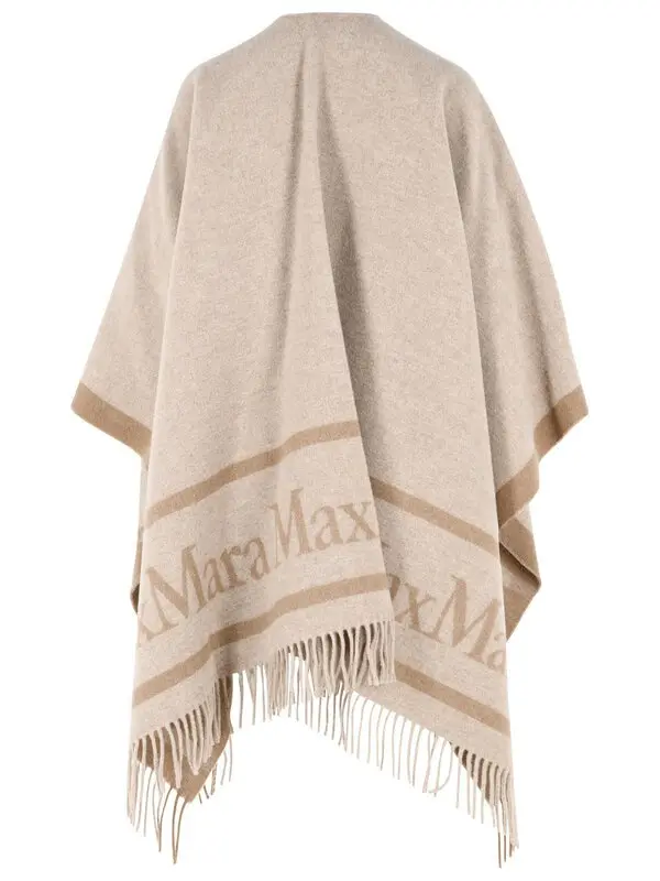 Max Mara Hilde' Beige Jacquard Wool Poncho