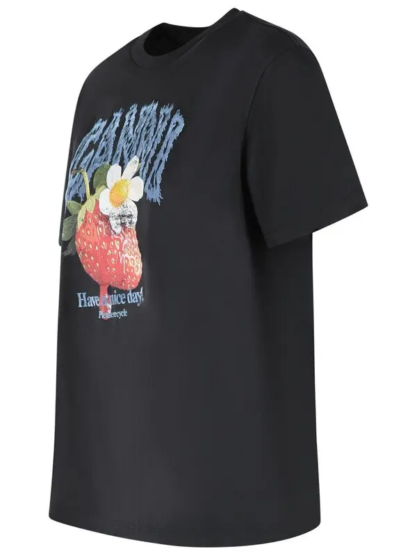 GANNI Strawberry T-shirt In Black Cotton - Gray