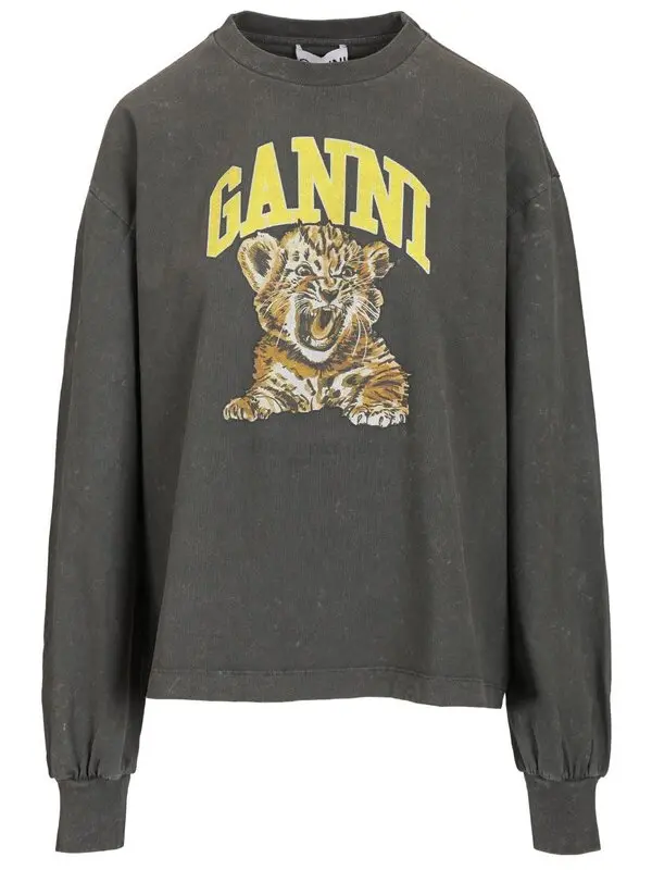 GANNI Tiger Print Long-sleeved T-shirt