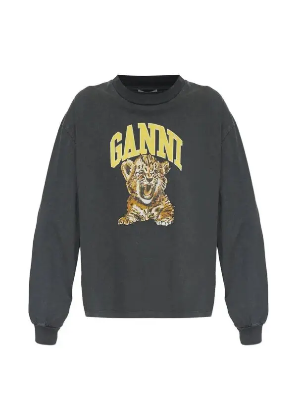GANNI Tiger Print Long-sleeved T-shirt