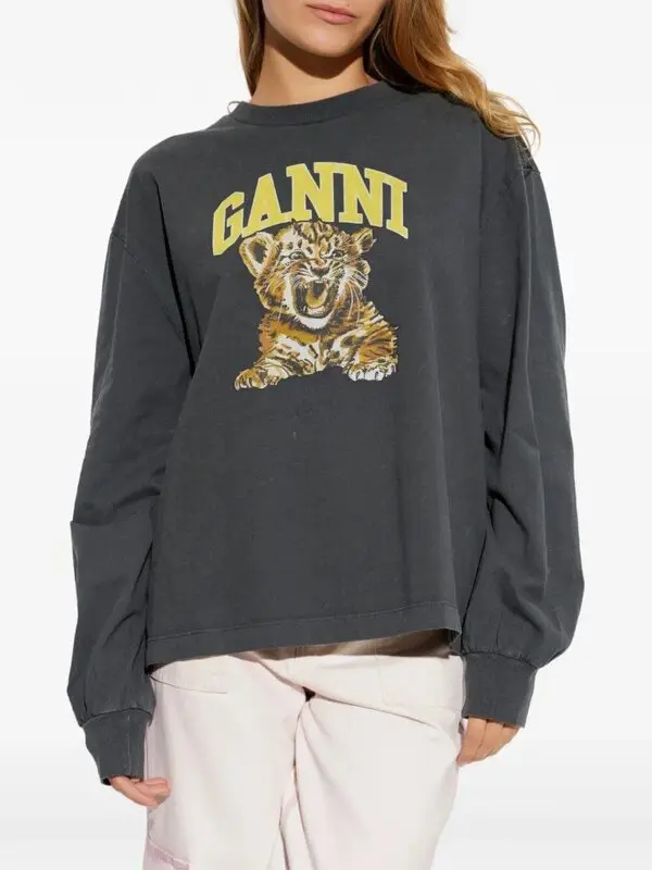 GANNI Tiger Print Long-sleeved T-shirt
