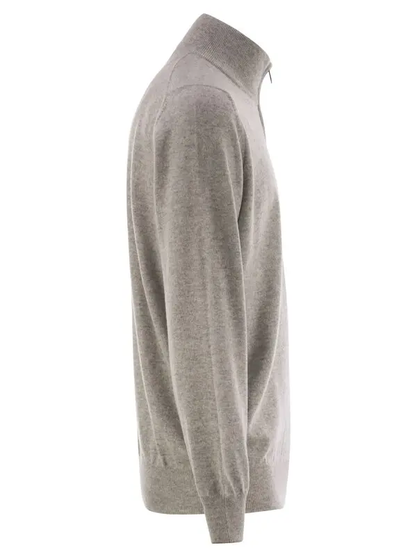 Brunello Cucinelli High-necked Cashmere Sweater With Zip Opening