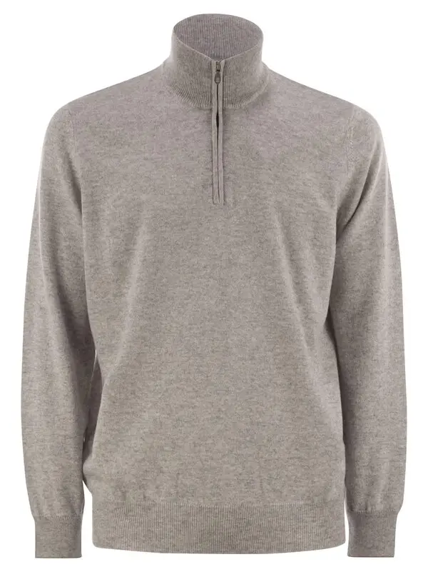 Brunello Cucinelli High-necked Cashmere Sweater With Zip Opening - Multicolor