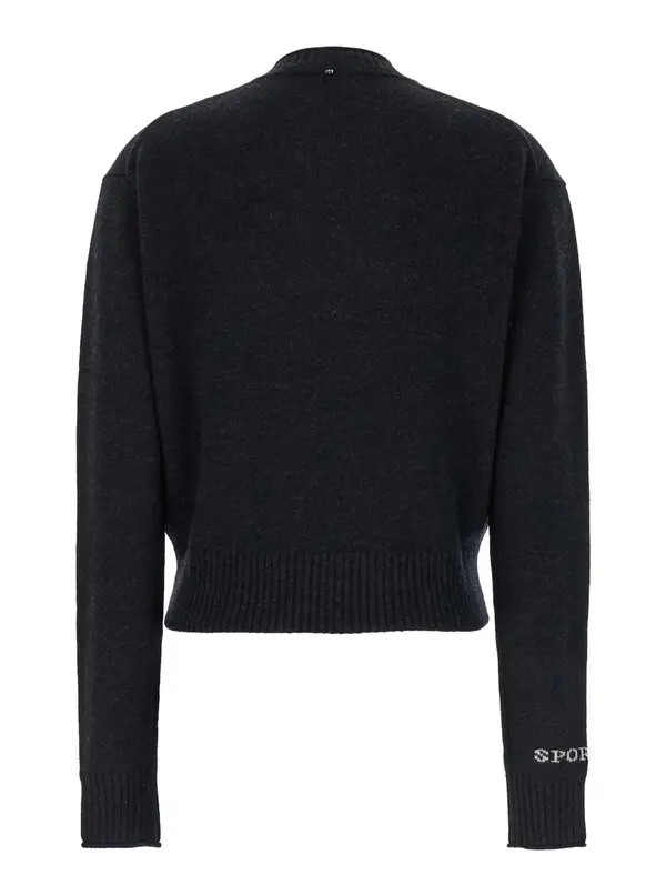 Sportmax Agadir' Black Crewneck Sweater With Logo Lettering On The Sleeve In Wool And Cashmere - Multicolor