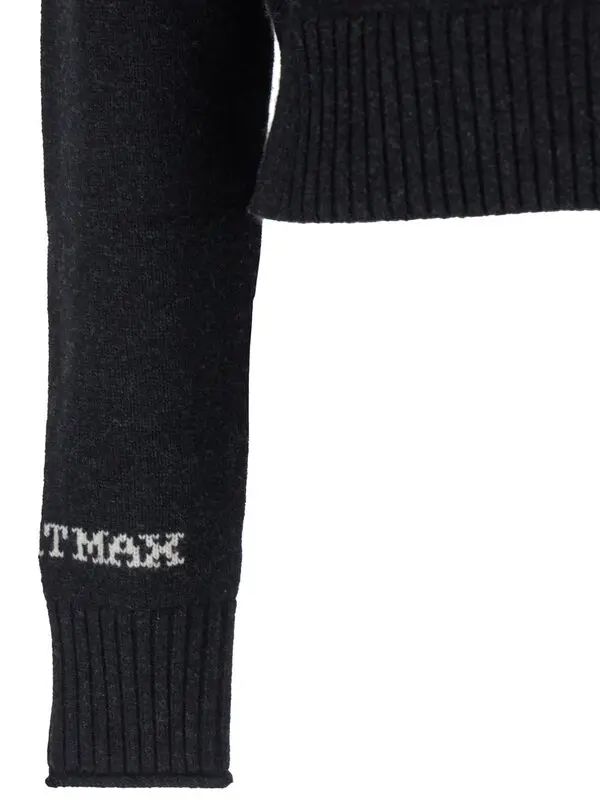 Sportmax Agadir' Black Crewneck Sweater With Logo Lettering On The Sleeve In Wool And Cashmere - Multicolor