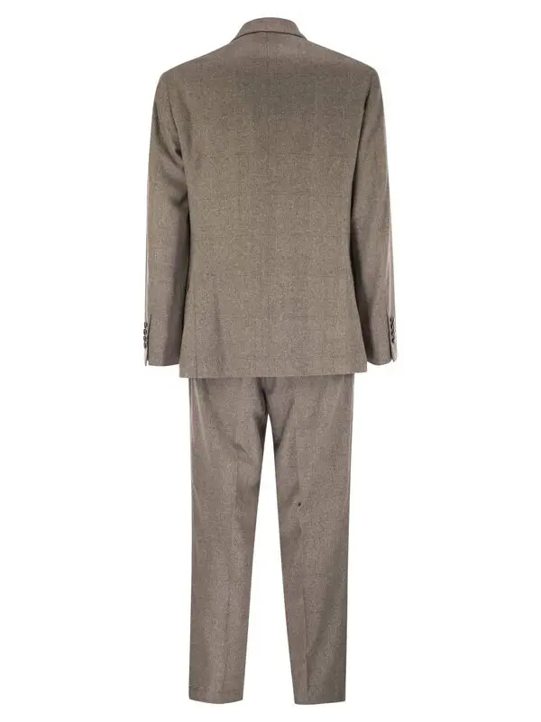 Brunello Cucinelli Prince Of Wales Flannel Suit In Silk, Wool And Cashmere - Multicolor