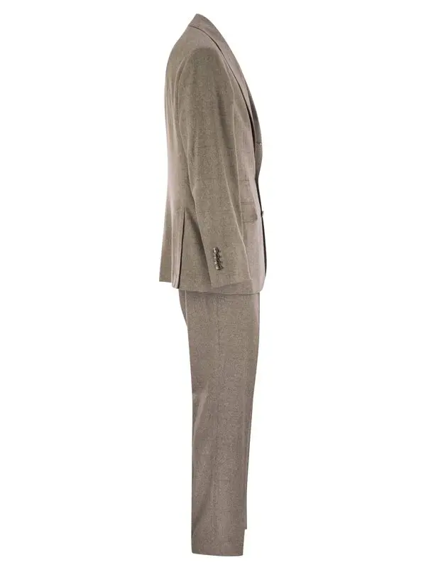 Brunello Cucinelli Prince Of Wales Flannel Suit In Silk, Wool And Cashmere - Multicolor