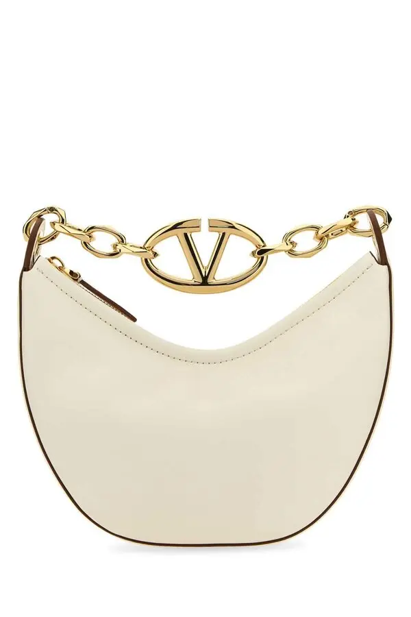 Valentino Garavani Ivory Leather Mini Hobo Vlogo Moon Handbag - White