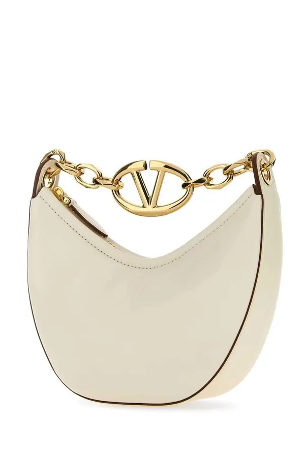 Valentino Garavani Ivory Leather Mini Hobo Vlogo Moon Handbag - White